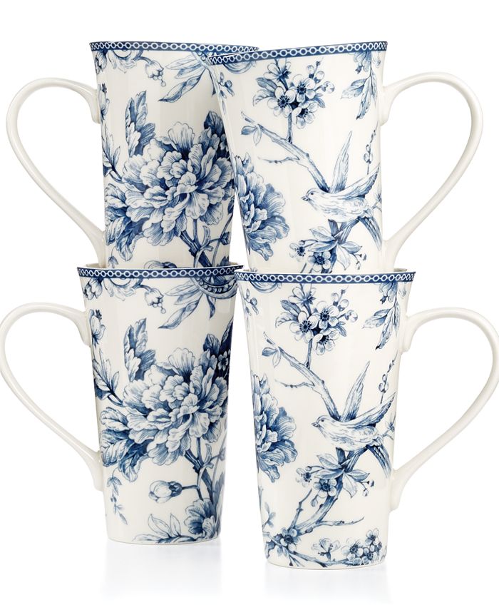 222 Fifth CLOSEOUT! Adelaide Blue Set of 4 Latte Mugs - Macy's
