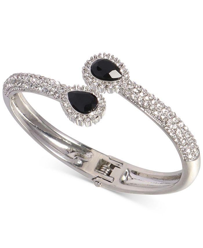 Charter Club Silver-Tone Crystal Pear-Shape Halo Bypass Bangle Bracelet ...