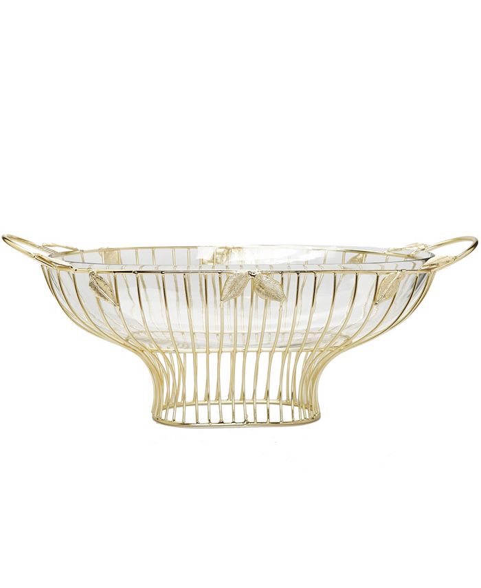 Classic Touch Leaf Oval Shaped Bowl with Glass Insert - Macy's