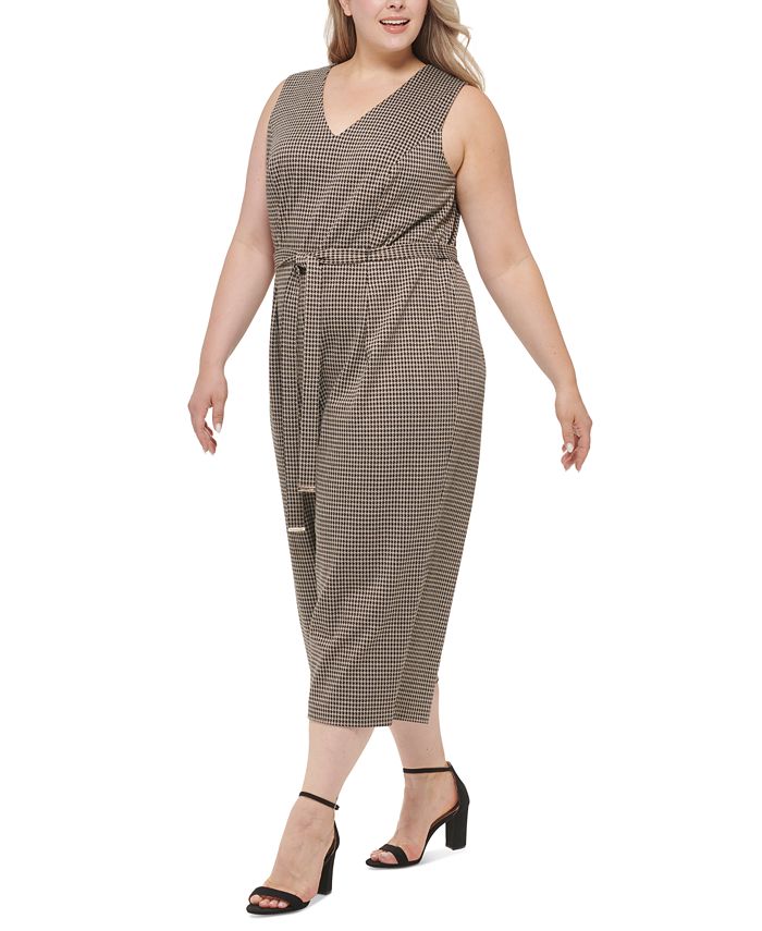Tommy Hilfiger Plus Size Houndstooth Sleeveless Jumpsuit - Macy's