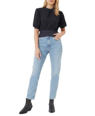French Connection Women's Jenna Ribbed-Edge Puffed-Sleeve Top - Macy's