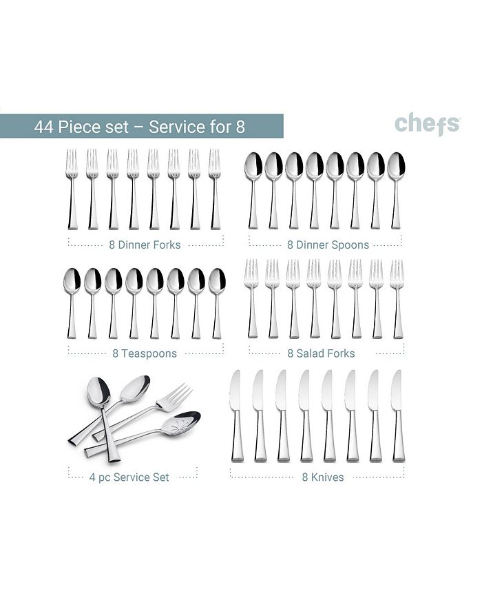 Chefs Studio 18/10 Stainless Steel 44 Piece Flatware Set, Service for 8 ...