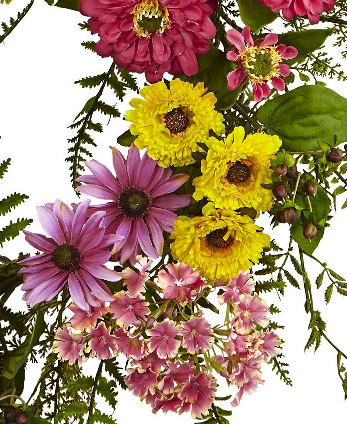 Nearly Natural Mixed Flower Wreath - Macy's