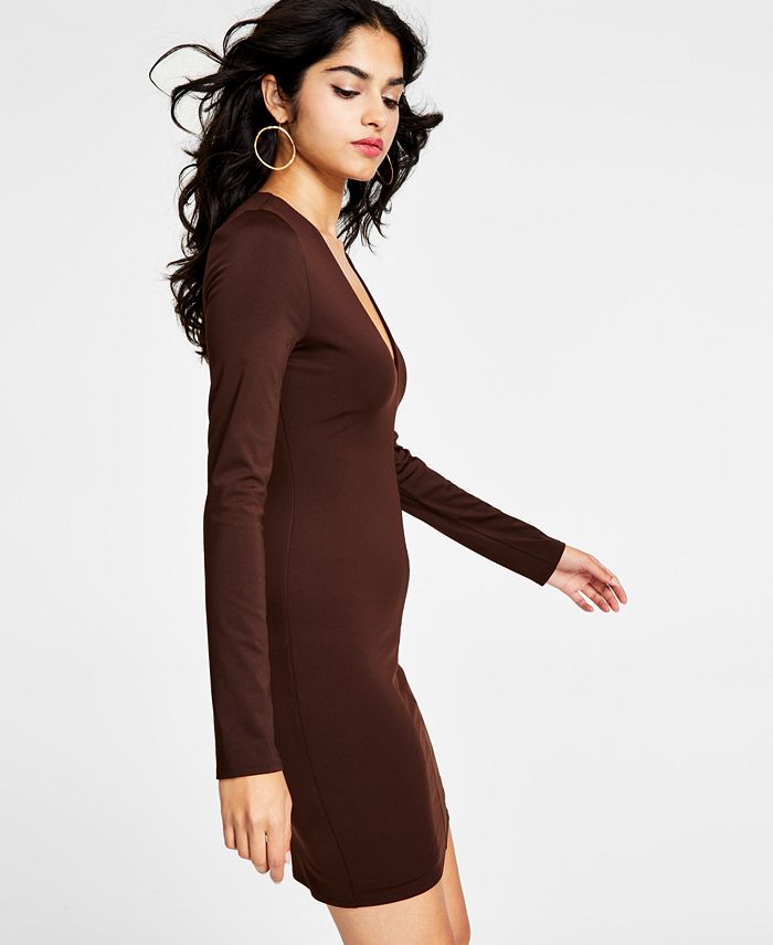 Bar III Women's Compression Plunging V-Neck Bodycon Dress, Created for ...