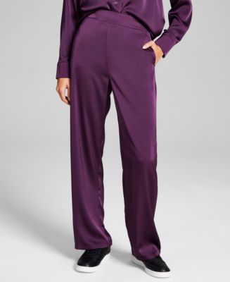 And Now This Women's Satin High-Rise Wide-Leg Pants - Macy's