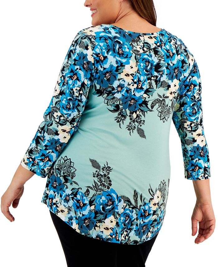 JM Collection Plus Size Printed 3/4-Sleeve Top, Created for Macy's ...