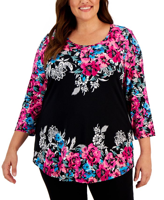 Jm Collection Plus Size Printed 34 Sleeve Top Created For Macys