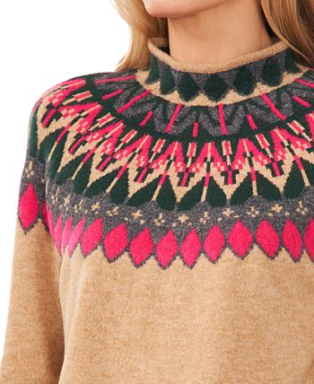 CeCe Women's Fair Isle Long Sleeve Mock Neck Sweater - Macy's