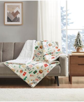 Premier Comfort Love Joy Peace Reversible Sherpa Filled Throw, 50" x 60 ...