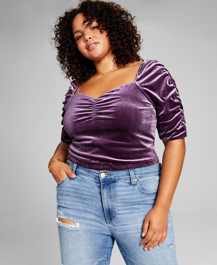 And Now This Trendy Plus Size Puff-Sleeve Velvet Top & Reviews - Tops ...