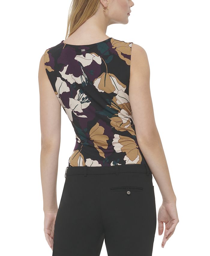 Calvin Klein Petite Printed V-Neck Drape-Front Top - Macy's