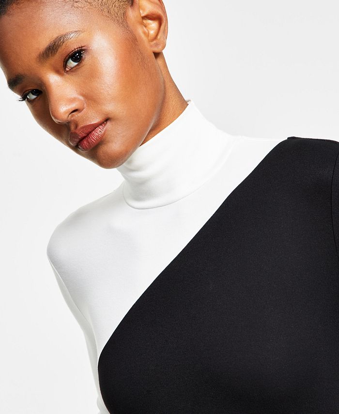 Anne Klein Women's Colorblocked Mock-Neck Belted Serenity Dress - Macy's