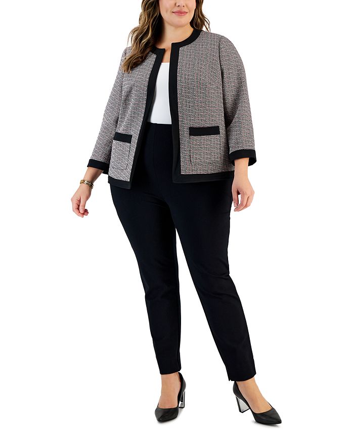 Kasper Plus Size Tweed Collarless 3/4-Sleeve Jacket - Macy's