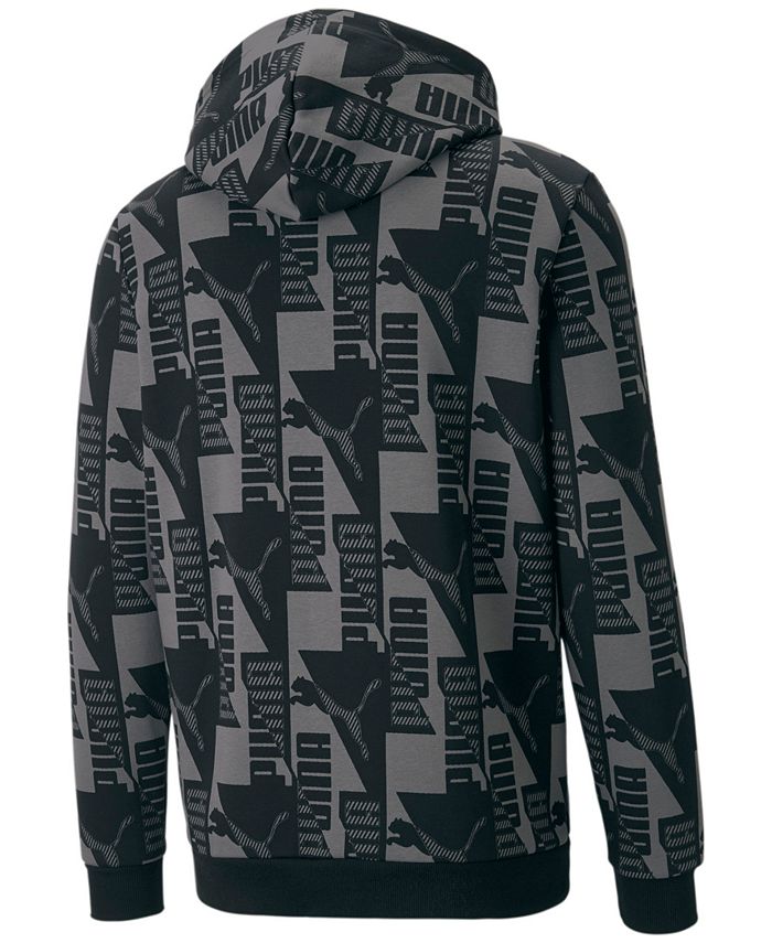 Puma Men's Power Fleece Long-Sleeve Hoodie in an Allover Logo Print ...
