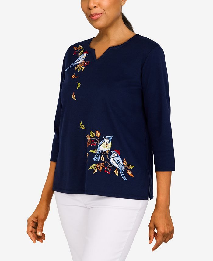 Alfred Dunner Petite Size Classics Birds Leaves Top - Macy's