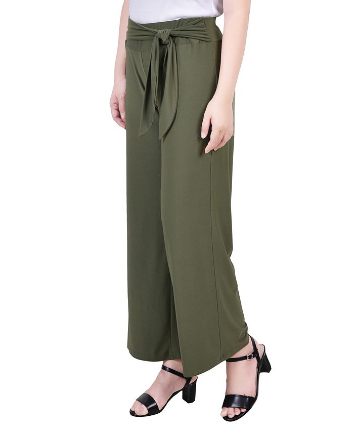 NY Collection Petite Cropped Solid Pull On Pants with Sash & Reviews ...