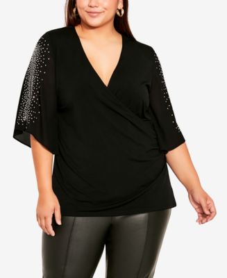 Avenue Plus Size Wrap Bling Sleeve Top - Macy's