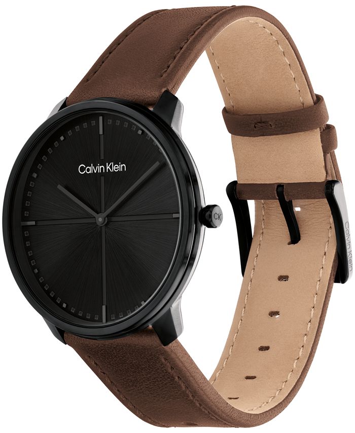 Calvin Klein Unisex Brown Leather Strap Watch 40mm & Reviews - All ...