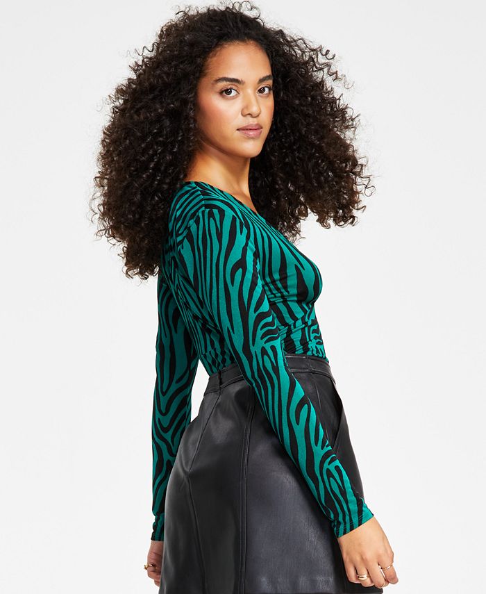 Bar III Women's V-Neck Zebra-Print Bodysuit, Created for Macy's ...