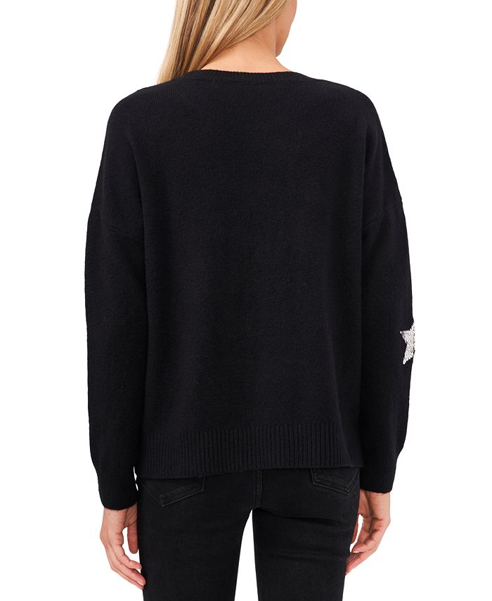 CeCe Women's Crewneck Long Sleeve Star Sequin Sweater - Macy's