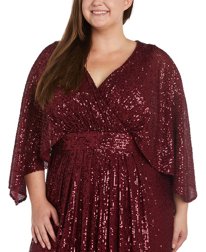 Nightway Plus Size V Neck Flare Sleeve Sequin Gown Macys