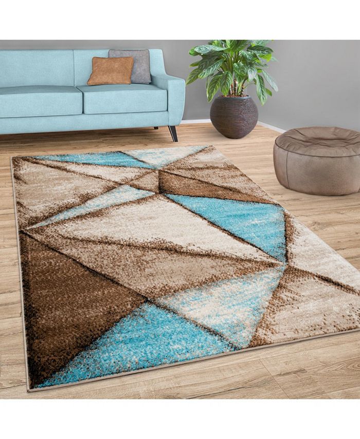 Paco Metro Area Rug Geometric Pattern Brown Aqua Blue - 47'' x 67 ...