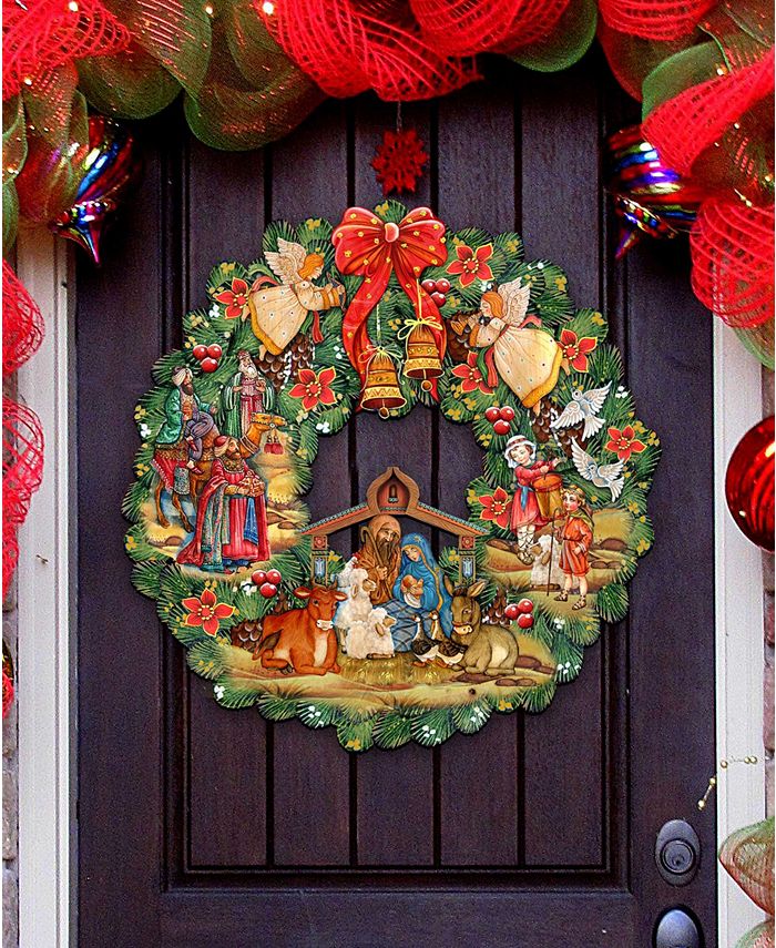 Designocracy Nativity Holiday Door Wreath - Macy's