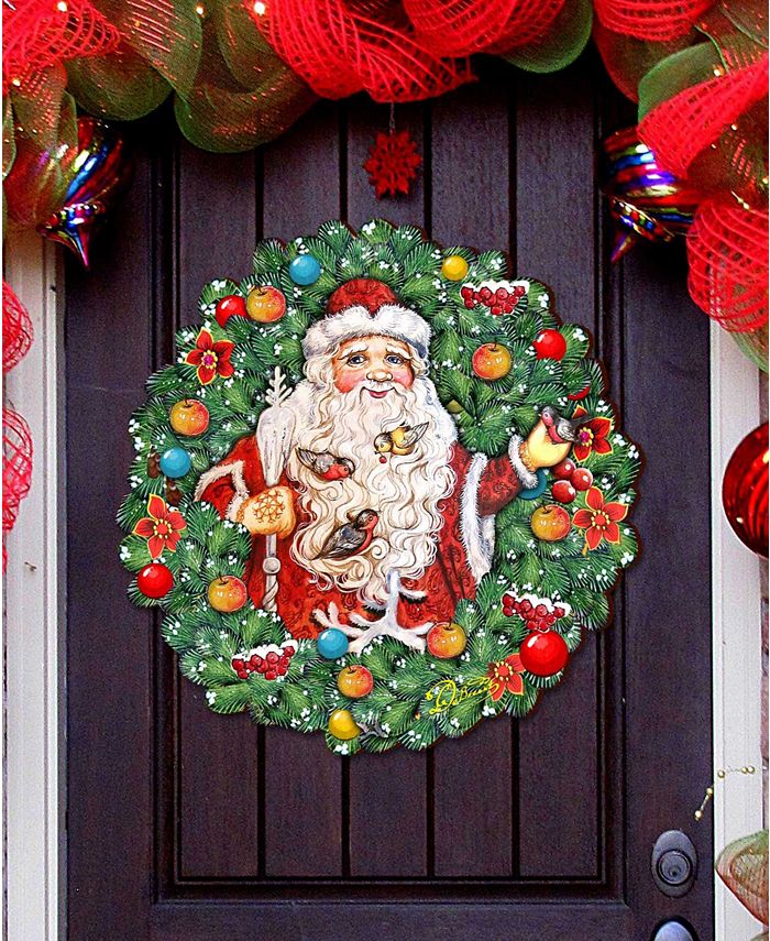 Designocracy Santa Wreath with Birds Holiday Door Decor - Macy's
