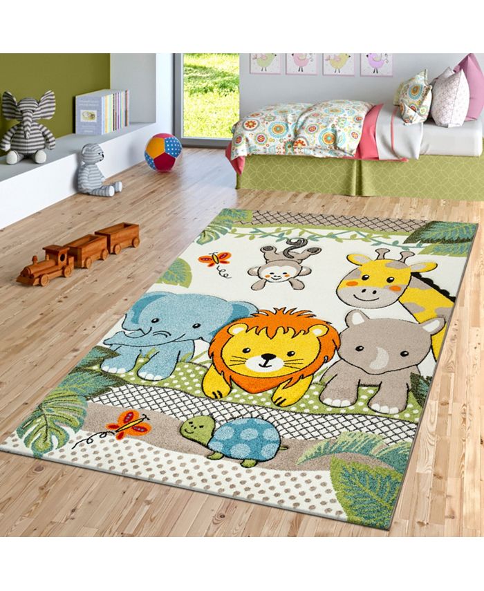 Paco Kids Rug Colorful Zoo Animals Cream - 47'' x 67'' - Macy's