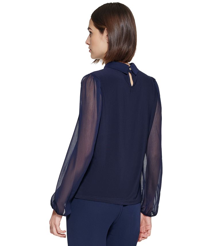 Tommy Hilfiger Women's Mixed-Media Peter Pan-Collar Blouse - Macy's