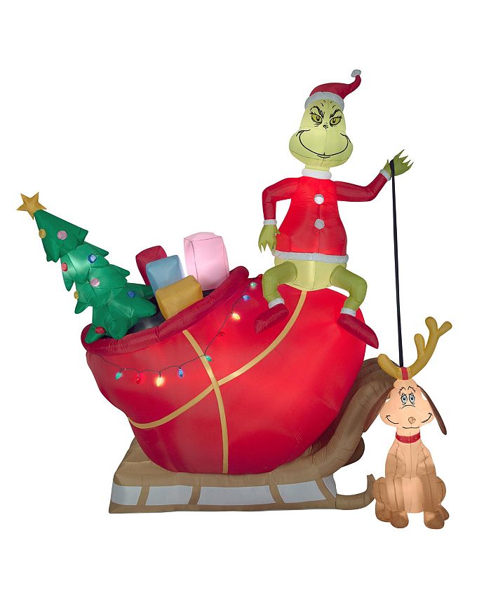 National Tree Company 12' Inflatable Grinch on Sleigh with Max - Macy's