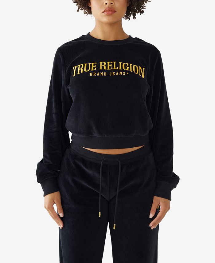True Religion Women's Velour Shrunken Sweatshirt - Macy's