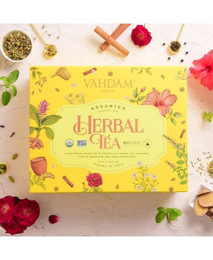 Vahdam Teas Herbal Tea Variety Sampler Gift Set, 60 Long Leaf Pyramid ...