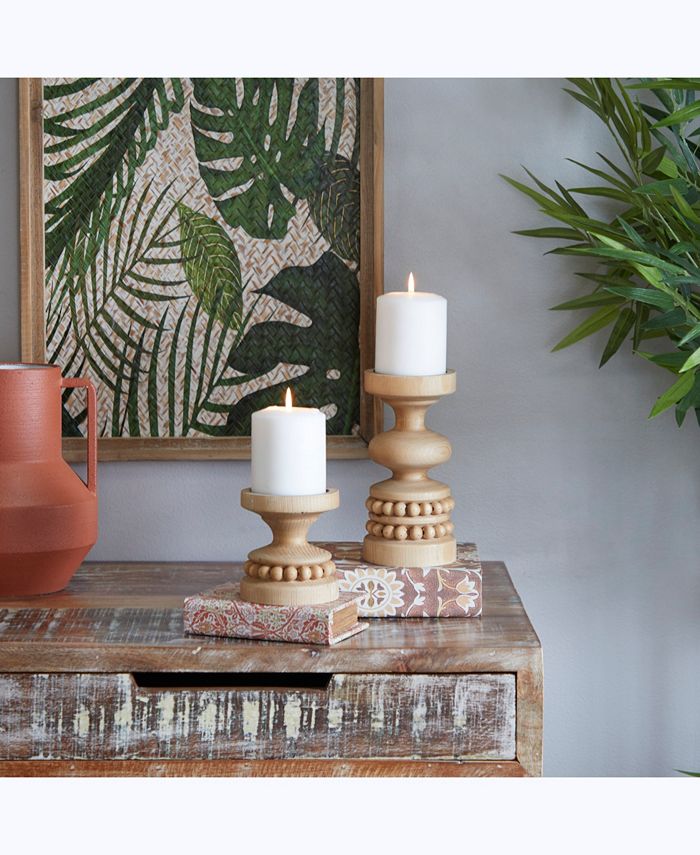 Novogratz Collection Wood Traditional 2 Piece Beaded Candle Holder Set ...