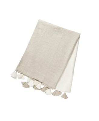 Natural Beige Colorblocked Linen Blanket With Tassels - Macy's