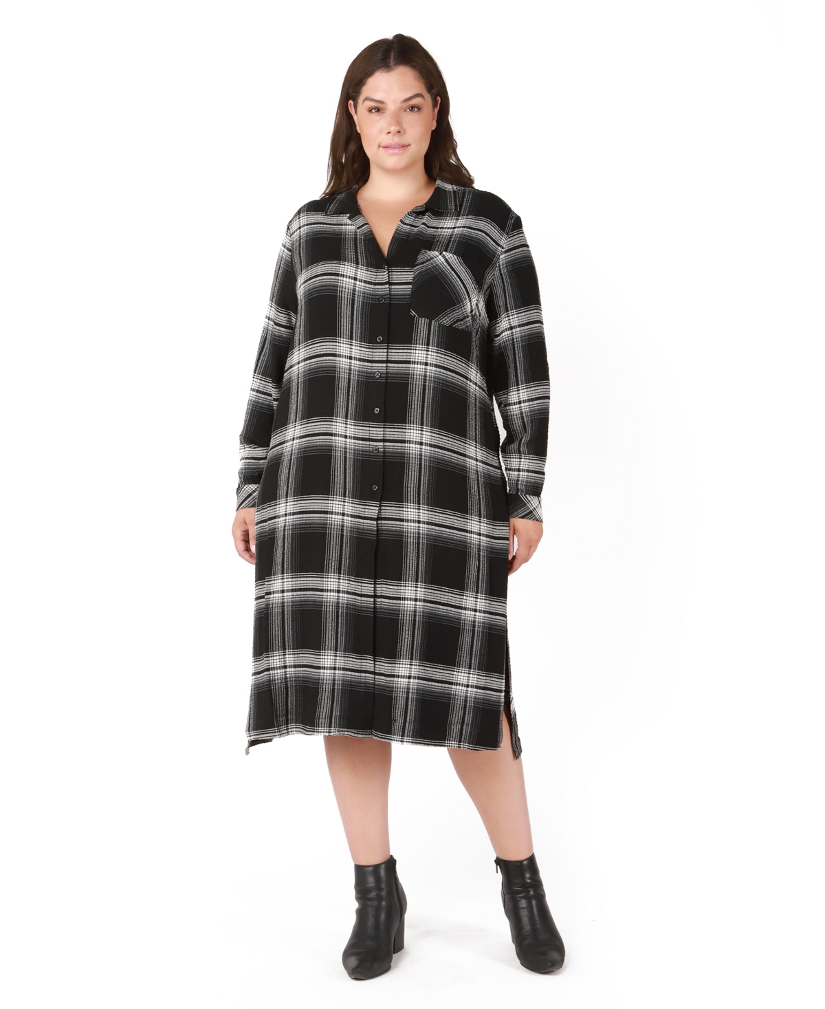 Black Tape Trendy Plus Size Plaid-print Shirt Dress In Penthouse Plaid ...