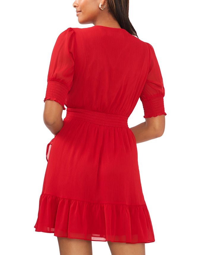 MSK Petite Puff-Shoulder Smocked-Waist Dress - Macy's