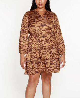 Belldini Black Label Plus Size Printed Tiered Hem Shirt Dress - Macy's