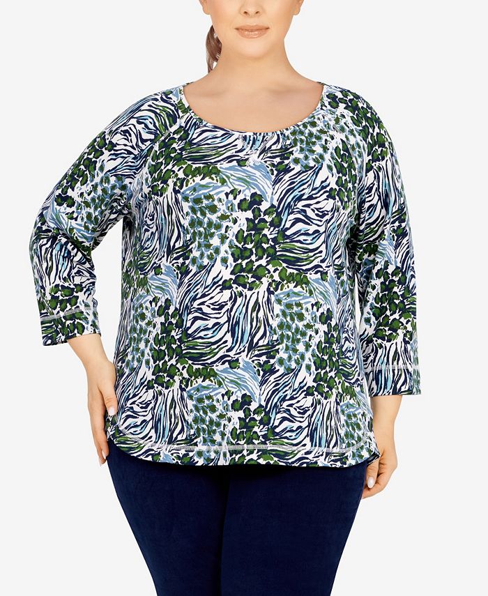 HEARTS OF PALM Plus Size Into The Blue Printed French Terry Top - Macy's