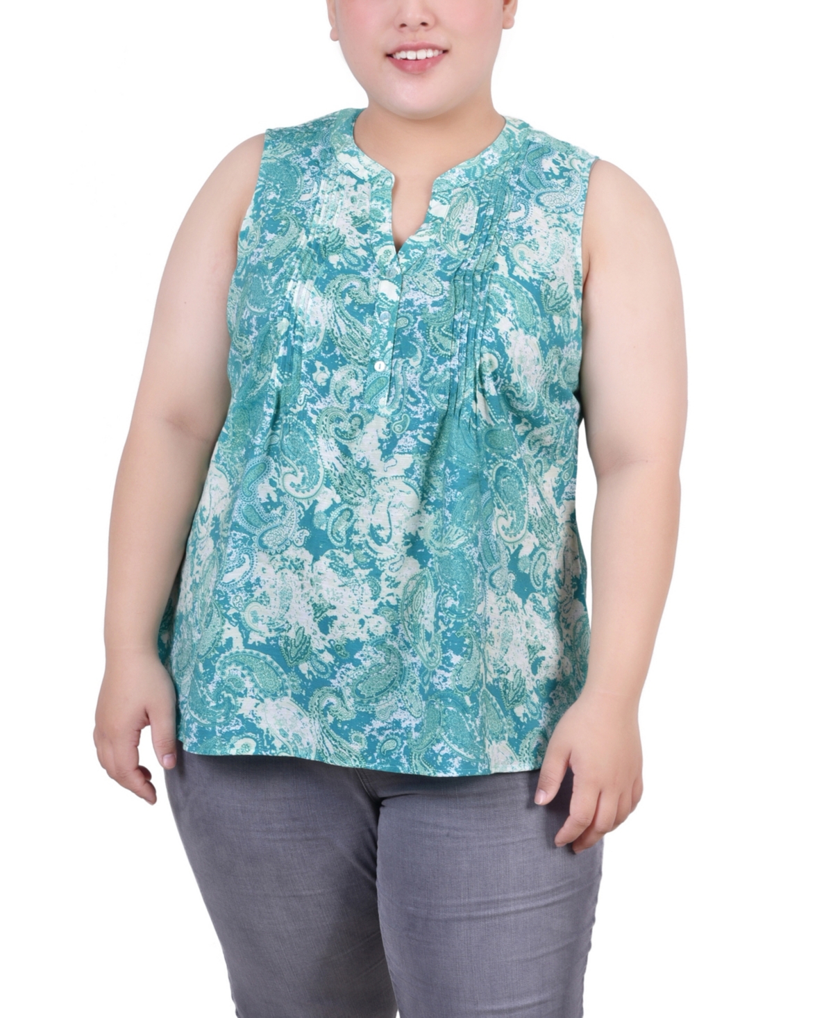 Ny Collection Plus Size Sleeveless Pintucked Blouse - Lapis Tiedyepais