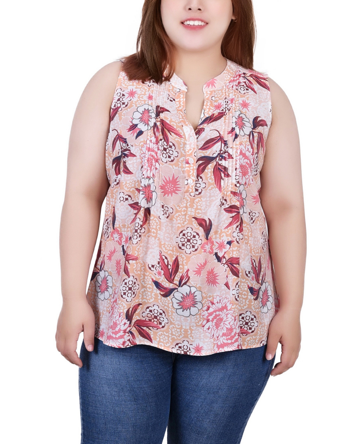 Click here for Ny Collection Plus Size Sleeveless Pintucked Blous... prices