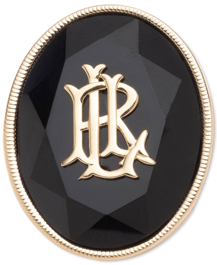 Lauren Ralph Lauren Gold-Tone Logo Color Oval Stone Pin - Macy's