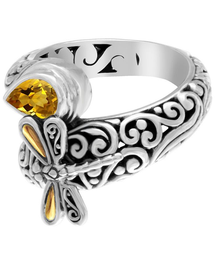 DEVATA Gemstone Sweet Dragonfly Classic Ring in Sterling Silver and 18k ...