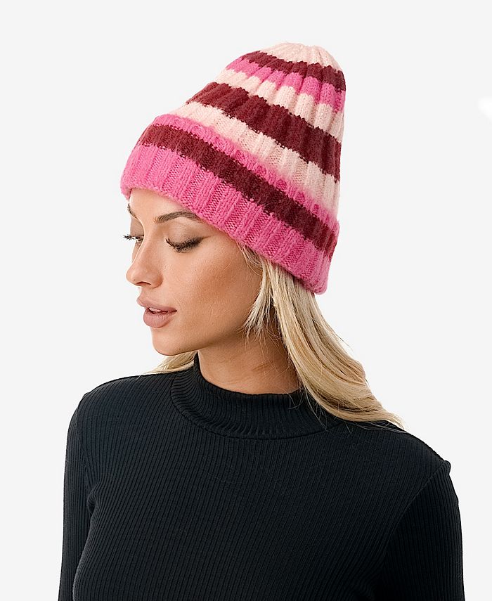 Marcus Adler Women's Stripe Ribbed Knit Cuff Beanie - Macy's