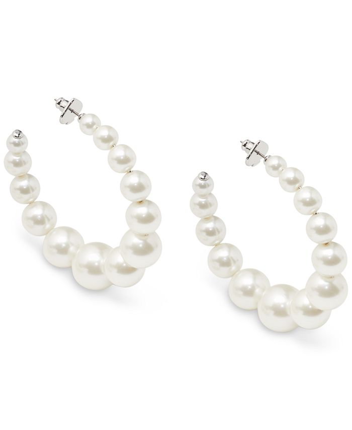 kate spade new york Silver-Tone Imitation Pearl Hoop Earrings, 2.38 ...