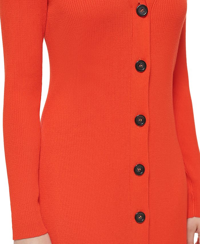 KARL LAGERFELD PARIS Women's Ribbed Button-Front Sweater Dress - Macy's