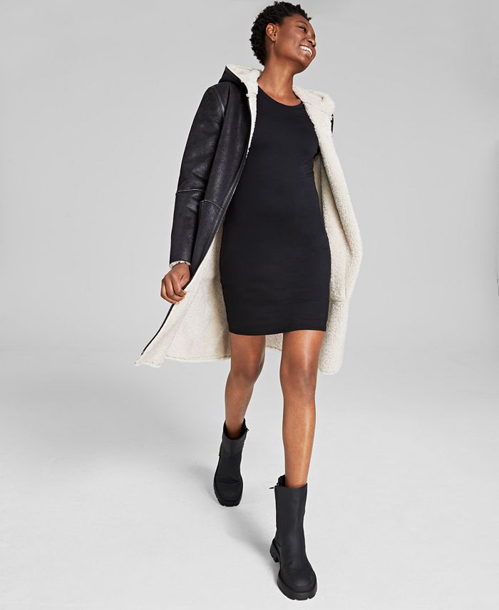 DKNY Women's Hooded Faux-Shearling Coat & Reviews - Coats & Jackets - Women - Macy's