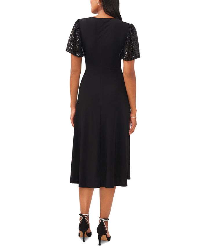 MSK Women's Sequined-Sleeve Surplice Midi Dress - Macy's