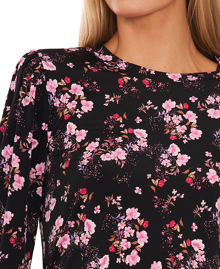 CeCe Women's Floral-Print Long-Sleeve Smocked-Cuff Top - Macy's