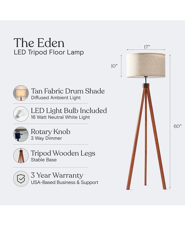 Brightech Eden LED Tripod Floor Lamp with Solid Wood Legs - Wood - Macy's